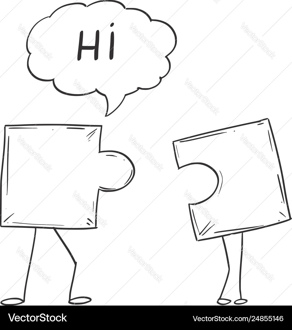 Cartoon drawing two jigsaw puzzle piece Royalty Free Vector