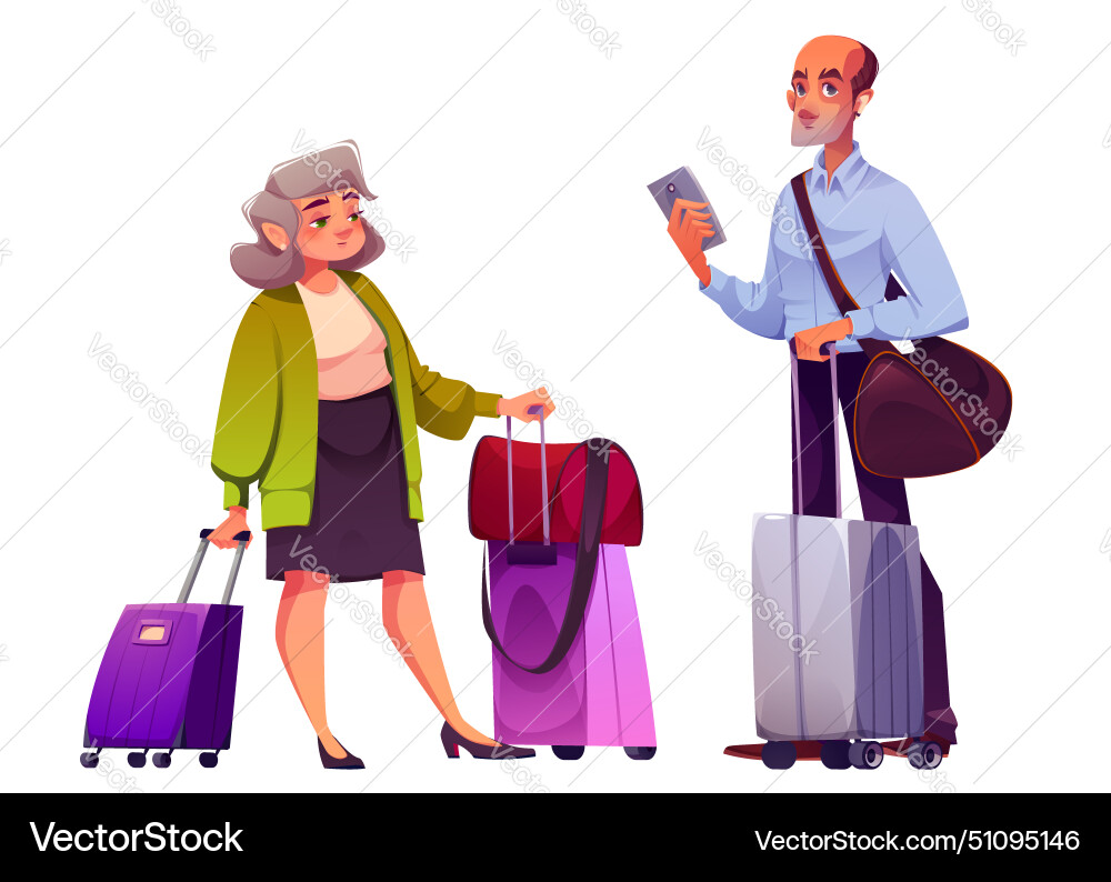 Elderly People With Suitcase Travel Royalty Free Vector