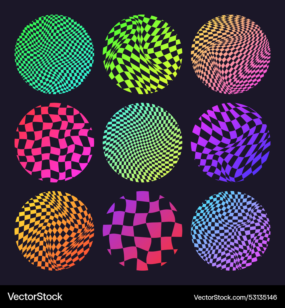 Groovy checkered pattern neon round tiled grid Vector Image