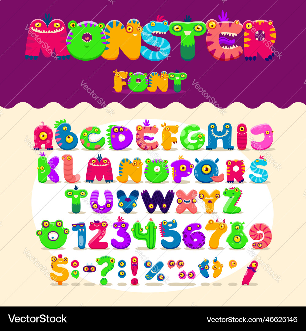 Monster Alphabet Font - Cute Halloween Royalty Free Vector