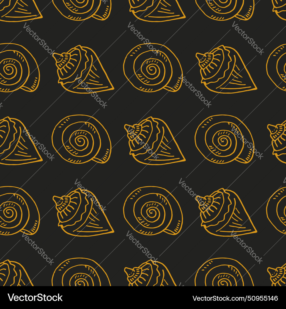 Seamless pattern with yellow sea shells on black Vector Image