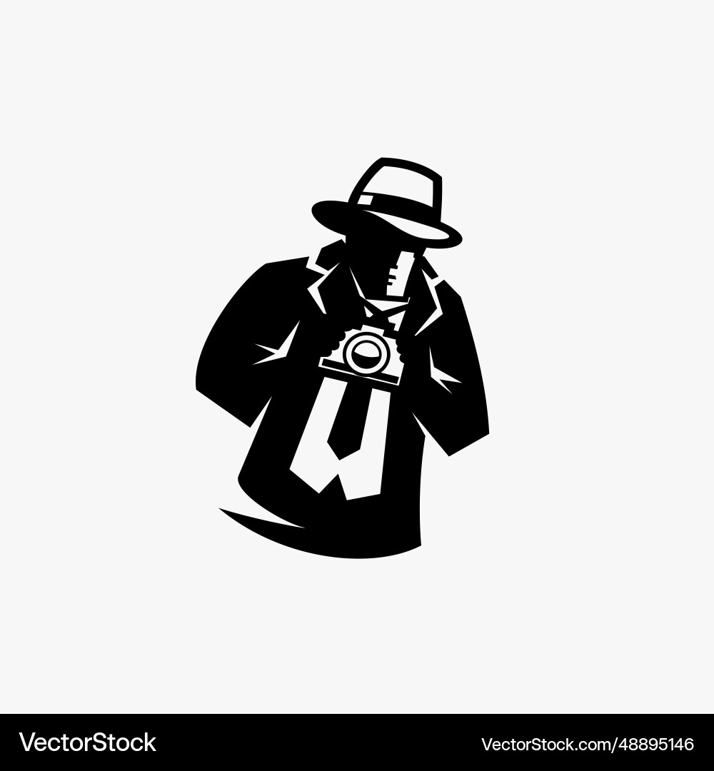 Spy secret agent in black holding a camera logo Vector Image