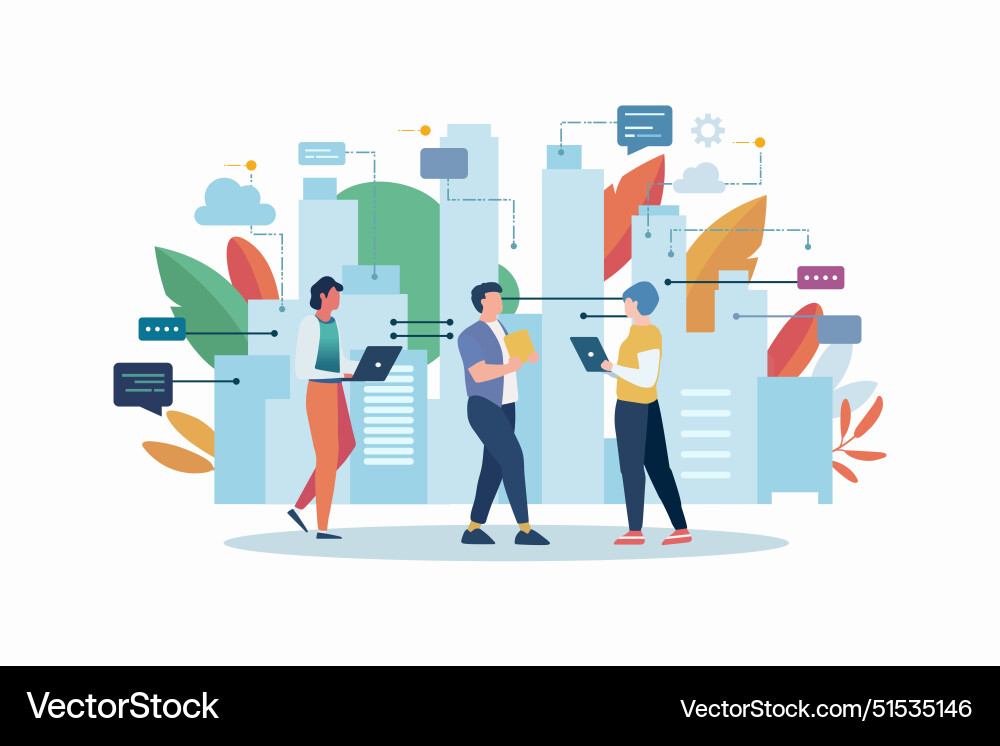 Urban cityscape with people and communication Vector Image