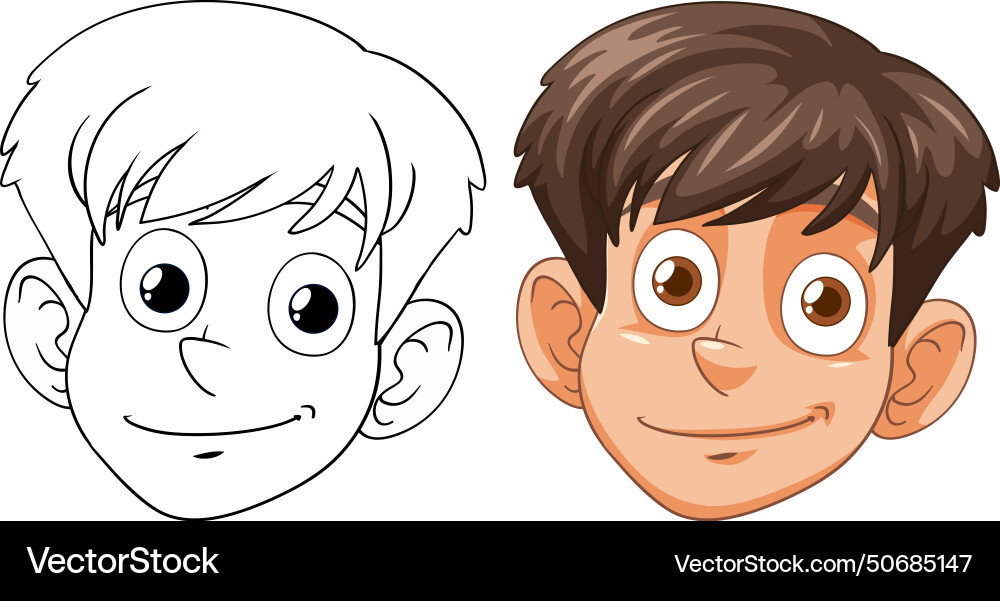 A boys face colored and outlined Royalty Free Vector Image
