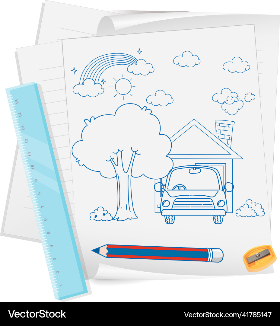 A paper with doodle sketch design and pencil Vector Image