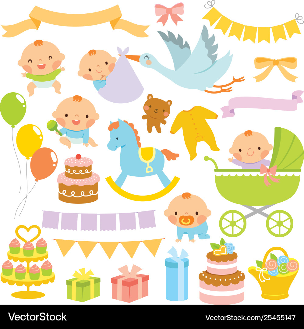 Baby shower clipart set Royalty Free Vector Image