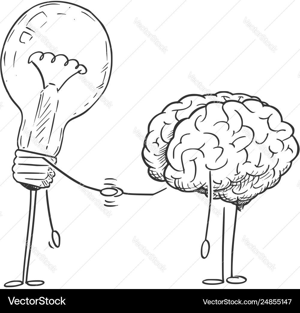 Cartoon drawing brain and lightbulb characters Vector Image