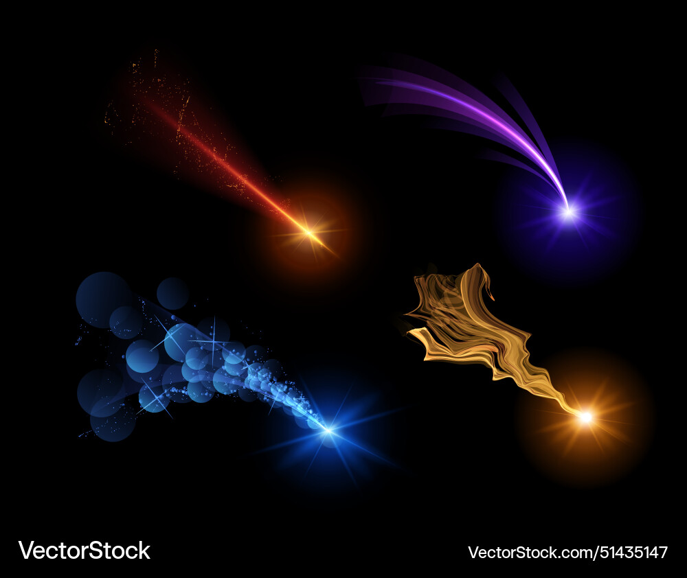 Celestial shooting stars set Royalty Free Vector Image