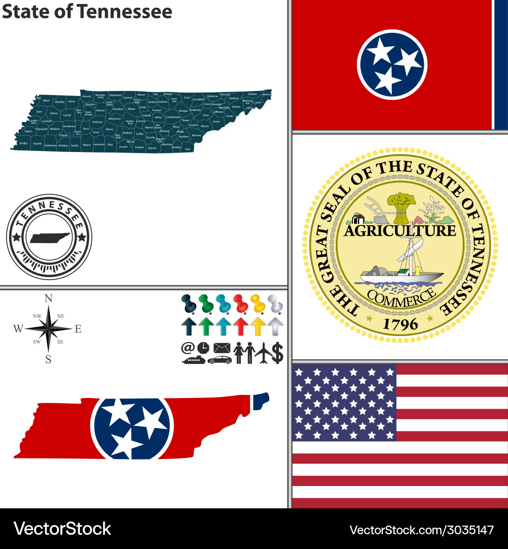Map of tennessee with seal Royalty Free Vector Image