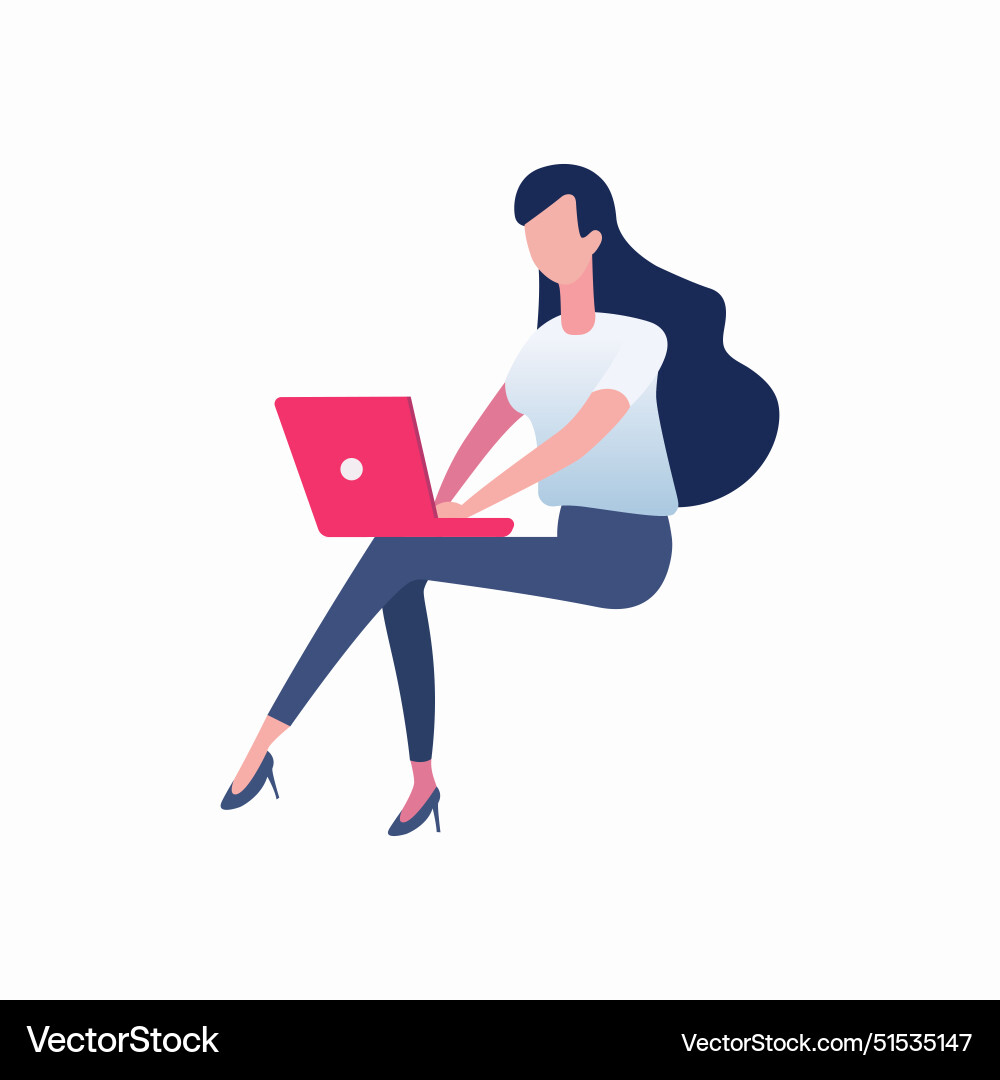 Woman sitting and working isolated on white Vector Image
