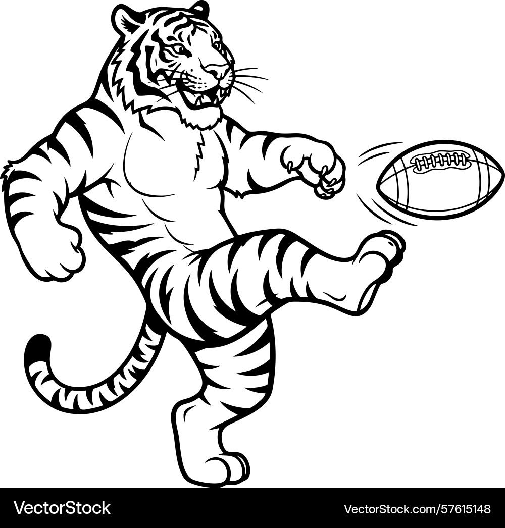 A tiger kicking rugby ball powerful and dynamic Vector Image