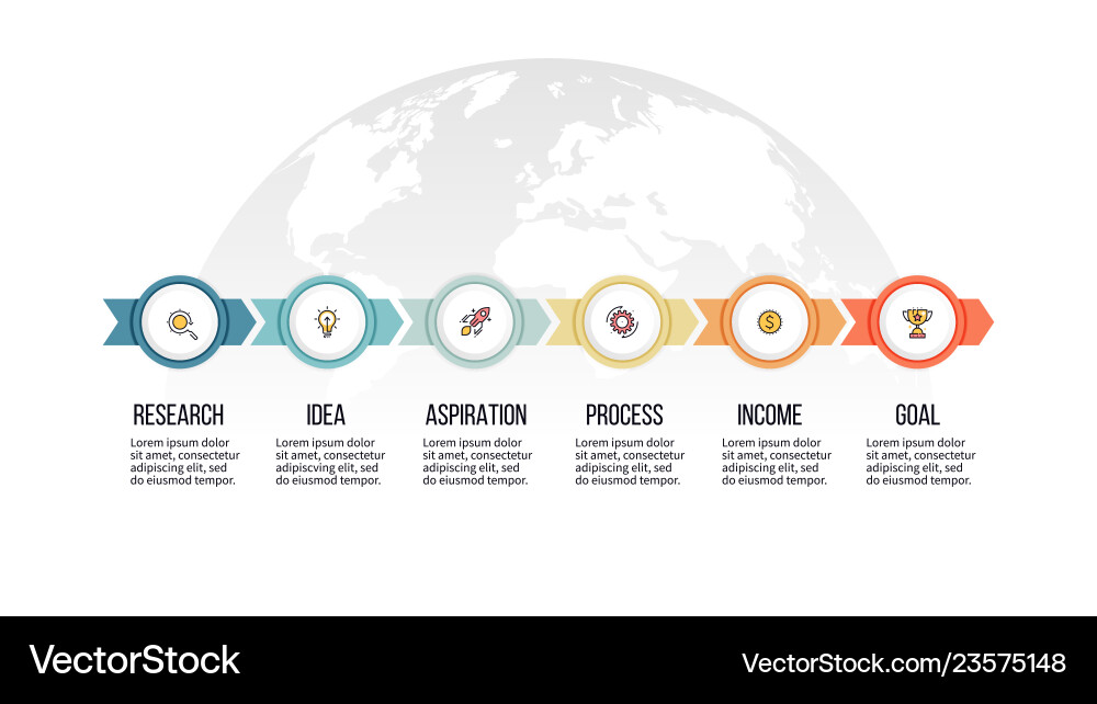 Business Infografiken Timeline mit 6 Schritten Vektorbild