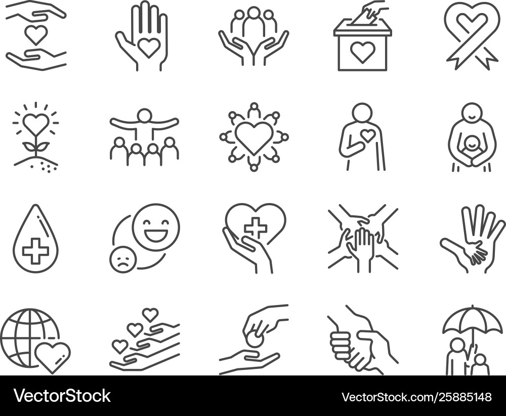 Charity line icon set Royalty Free Vector Image