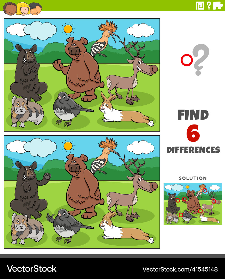 Differences educational game with happy cartoon Vector Image