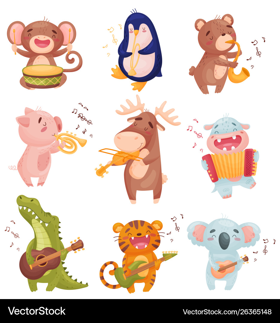 Humanized animals with musical instruments Vector Image