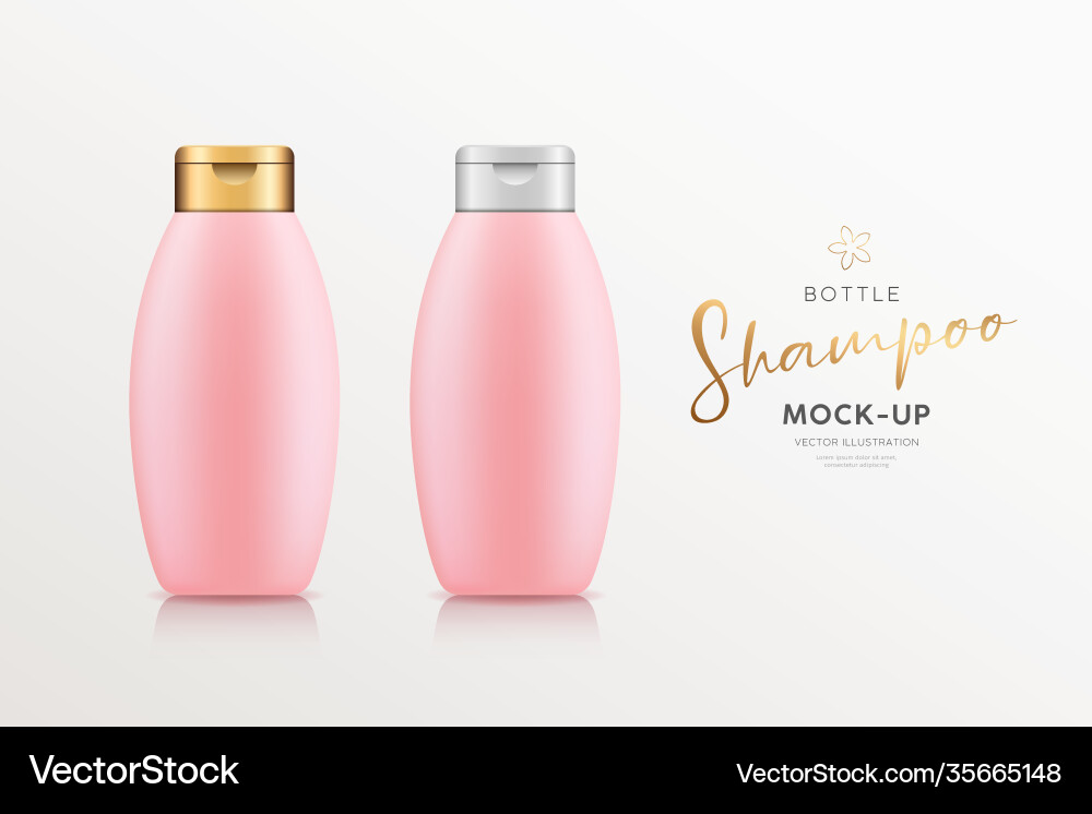 Pink shampoo products bottle gold and silver cap Vector Image