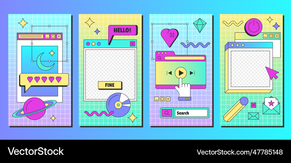 Retro vaporwave post and story template in y2k Vector Image Retro vaporwave post and story template in y2k Vector Image