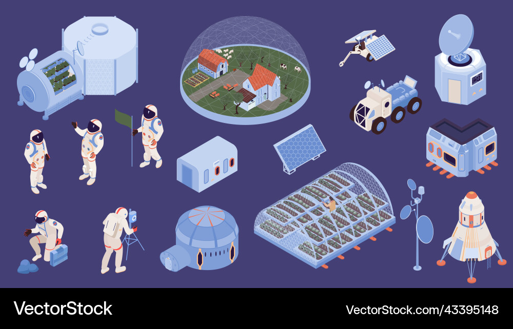 Space colonization set Royalty Free Vector Image