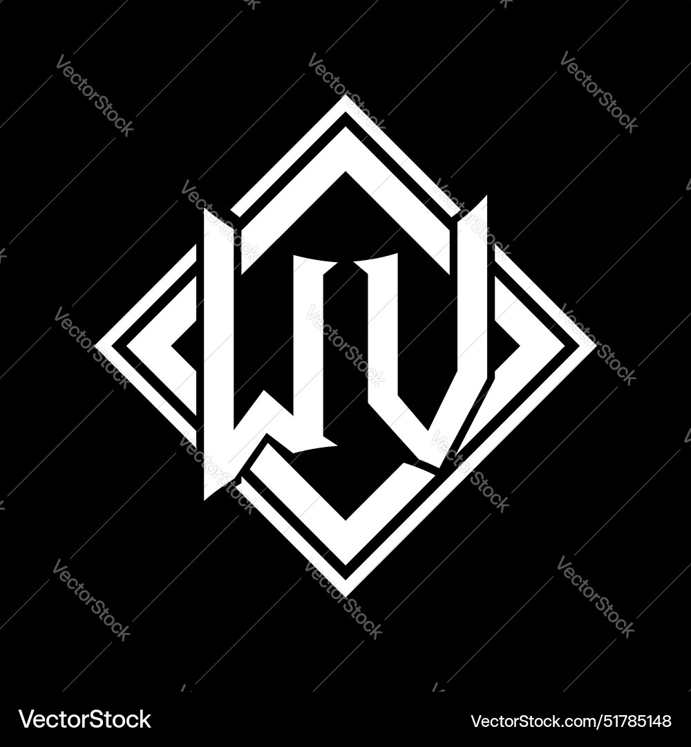 Wv letter logo abstract shield shape with square Vector Image