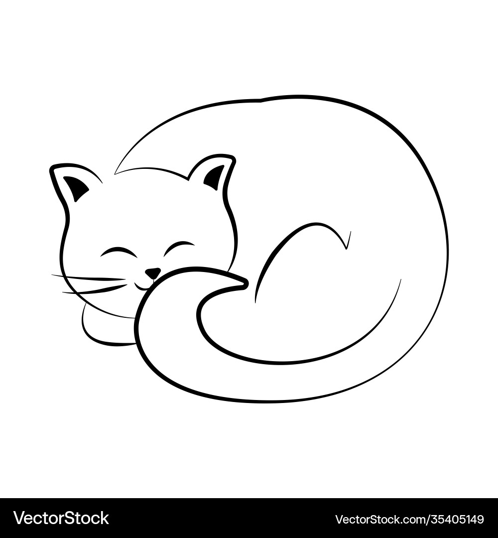 Calligraphy cat line art logo isolated Royalty Free Vector