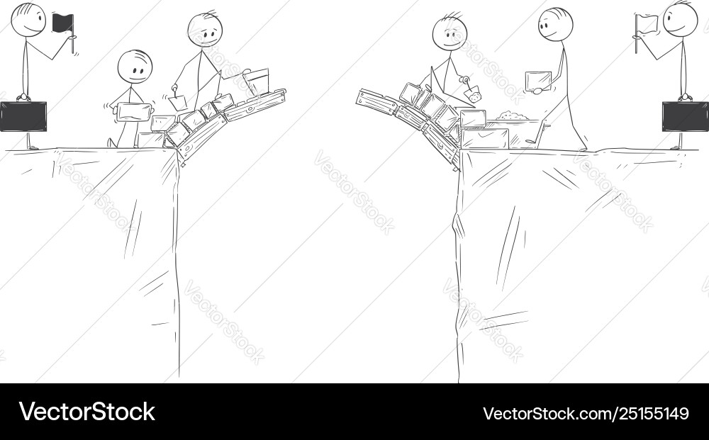 Cartoon two groups men cooperate Royalty Free Vector Image