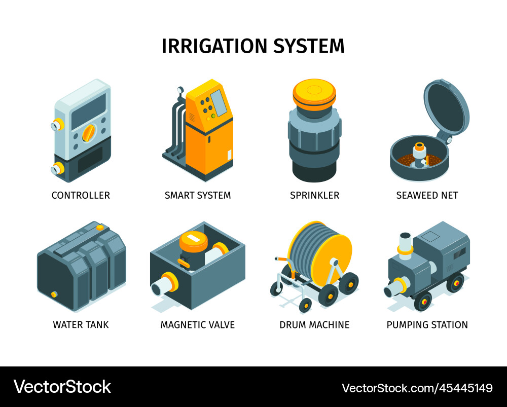 Irrigation system isometric icons Royalty Free Vector Image