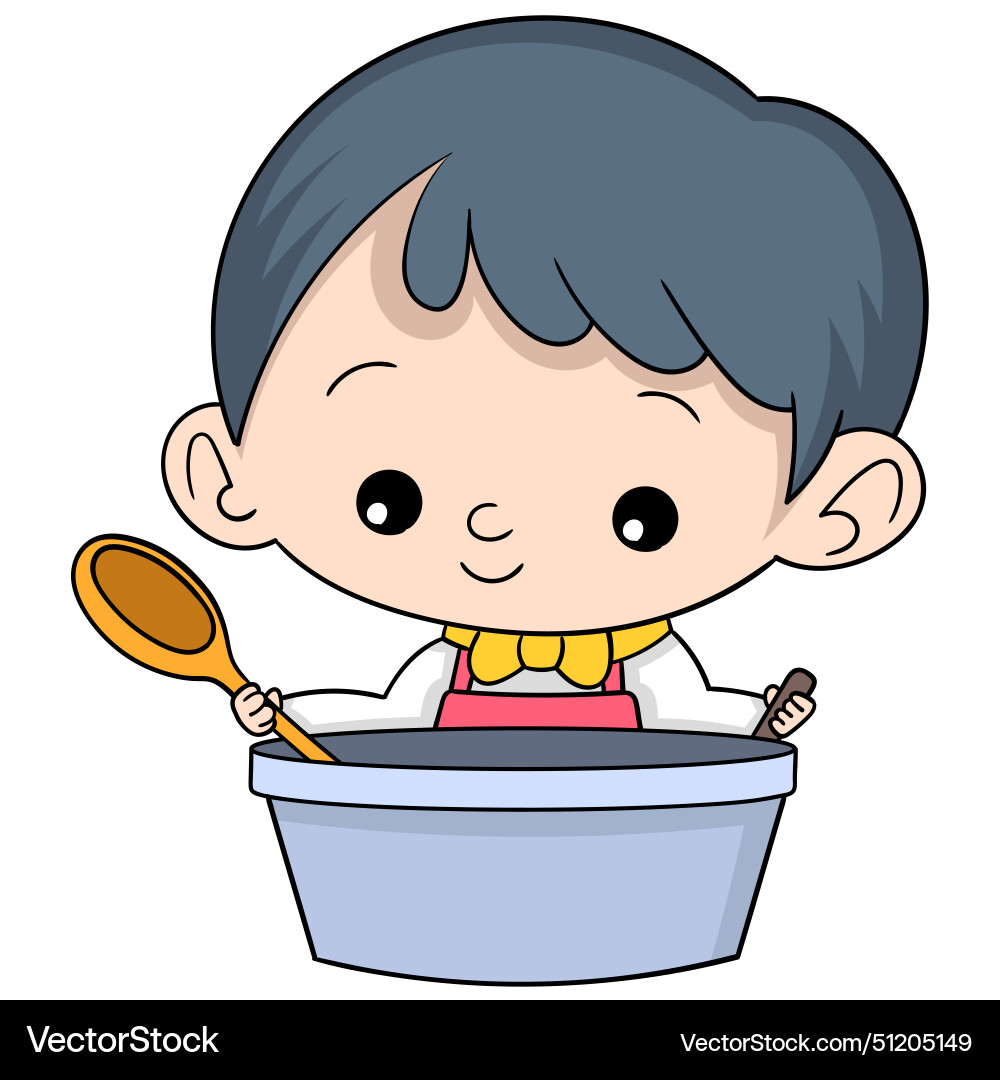 Little boy is learning to cook alone Royalty Free Vector