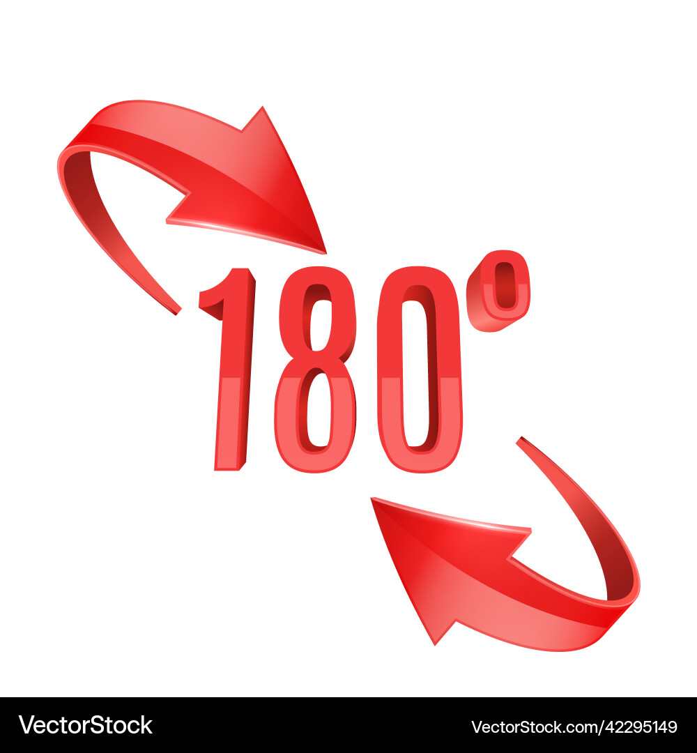 Red glossy 3d curve arrows and 180 degrees sing Vector Image