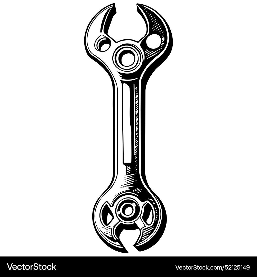 Wrench isolated hand drawn line transpiderarent Vector Image