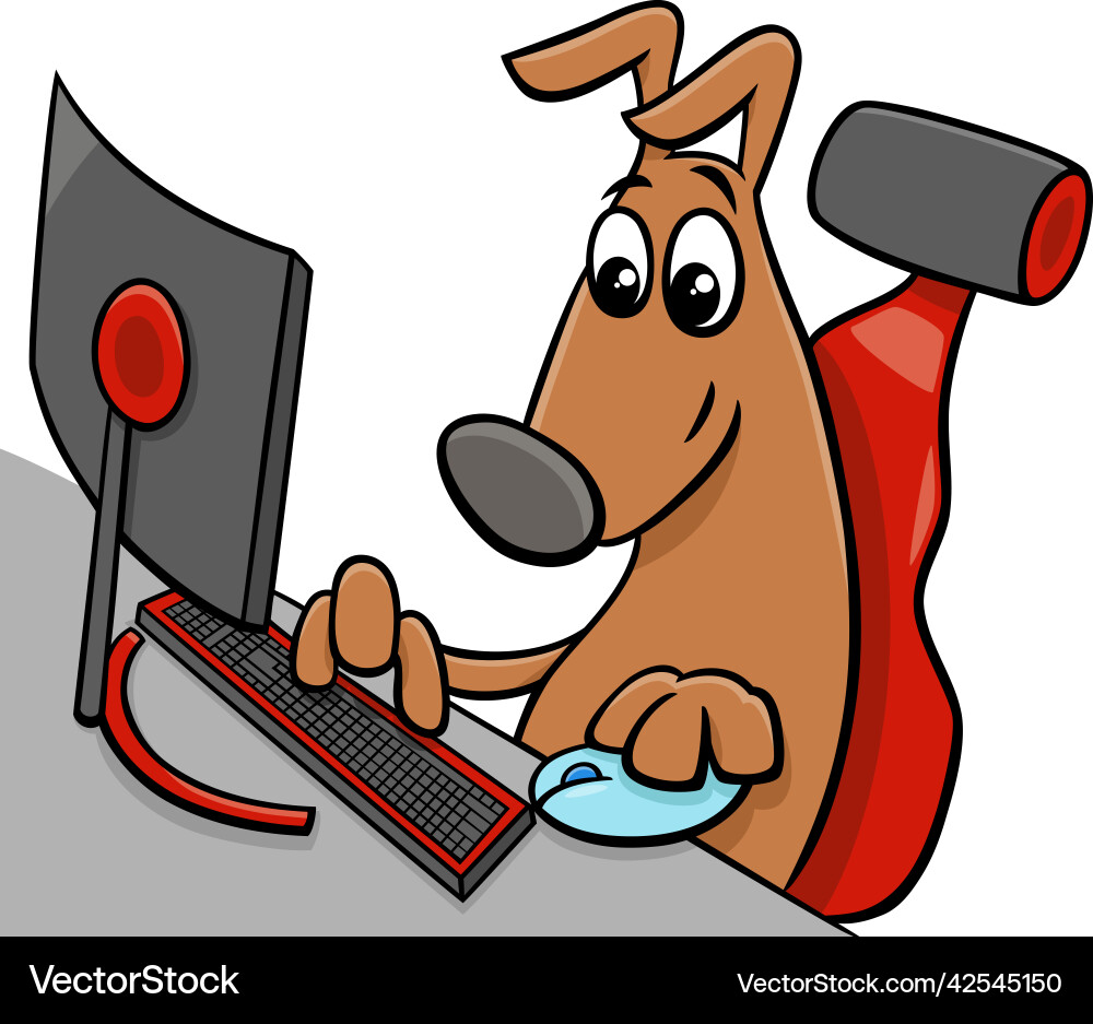 Cartoon dog comic animal character with computer Vector Image