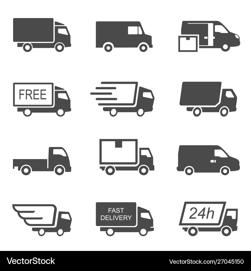 Express delivery trucks glyph icons set Royalty Free Vector
