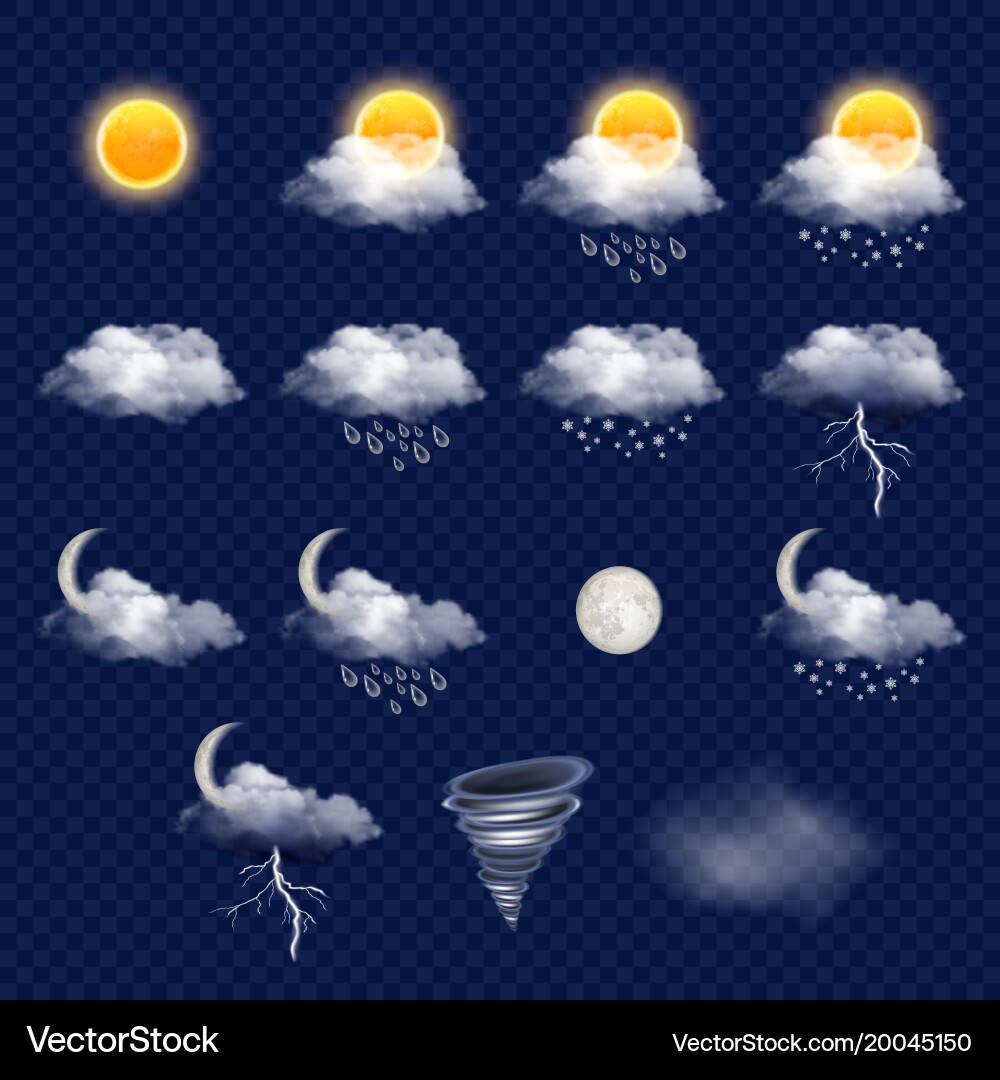 Transparent weather forecast icon set Royalty Free Vector
