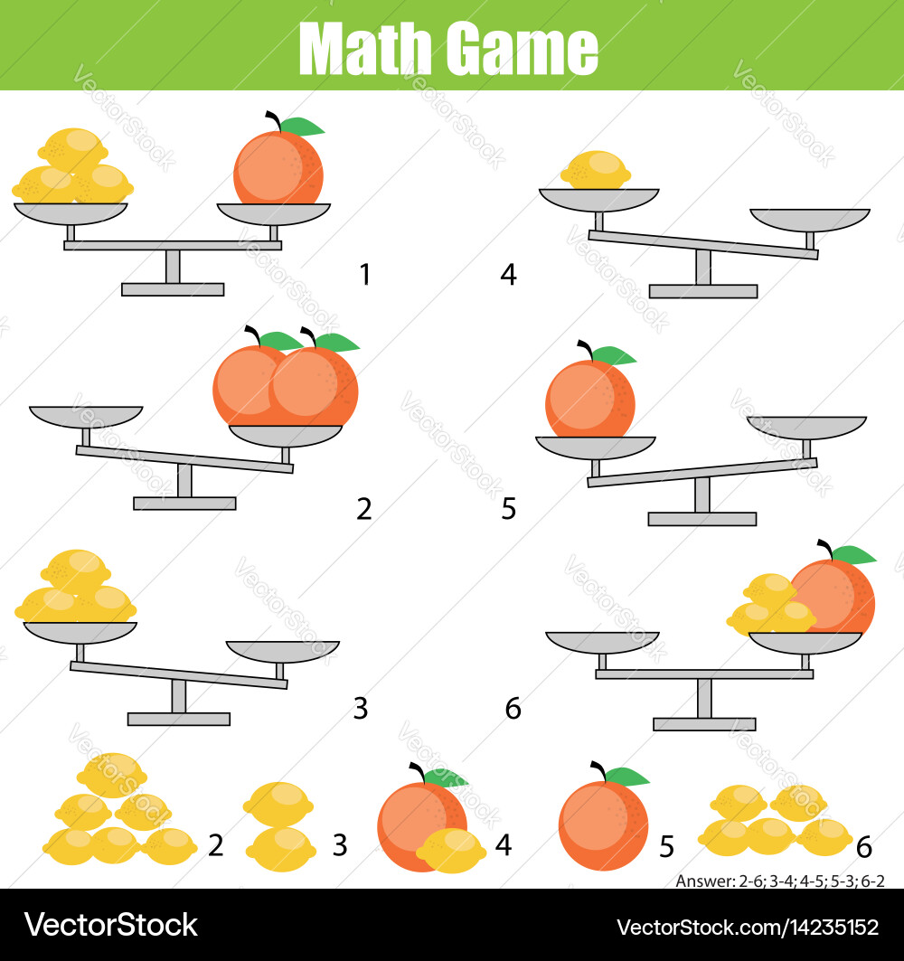 Balance Scale Math Game for Kids Royalty Free Vector Image