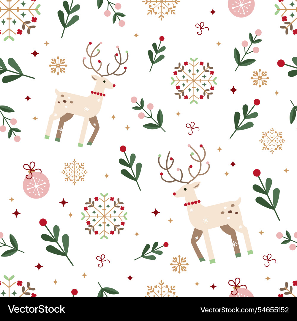 Festive reindeer and snowflakes seamless pattern Vector Image