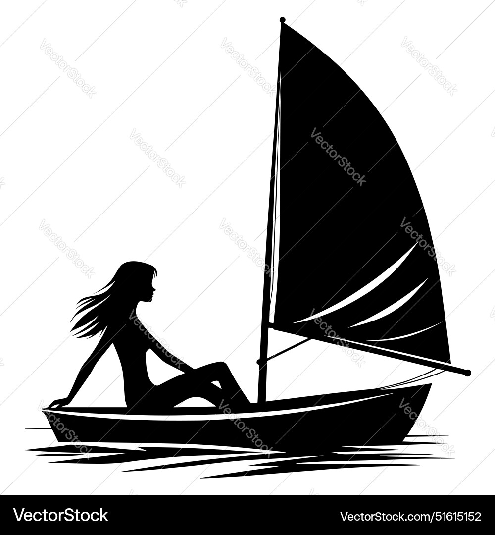 Girl sailing a dinghy silhouette – Royalty-Free Vector | VectorStock