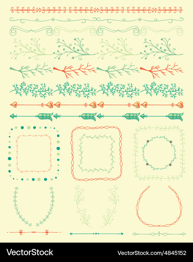 Hand sketched colorful seamless borders frames Vector Image