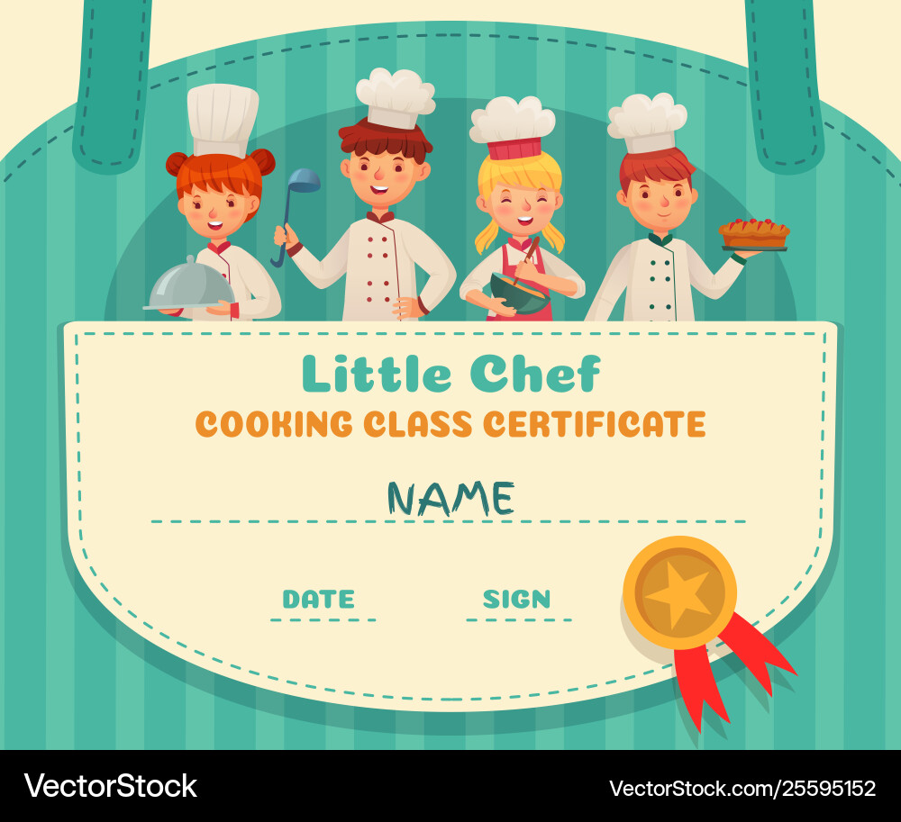 Little chef certificate cooking class chefs Vector Image