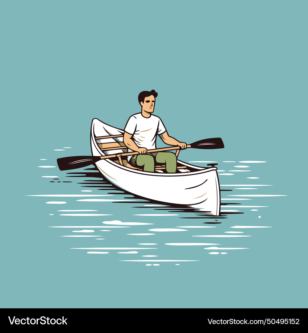 Man rowing on a boat in the sea Royalty Free Vector Image