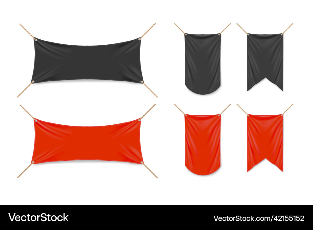 Vinyl banners 3d mockup black or red flags Vector Image