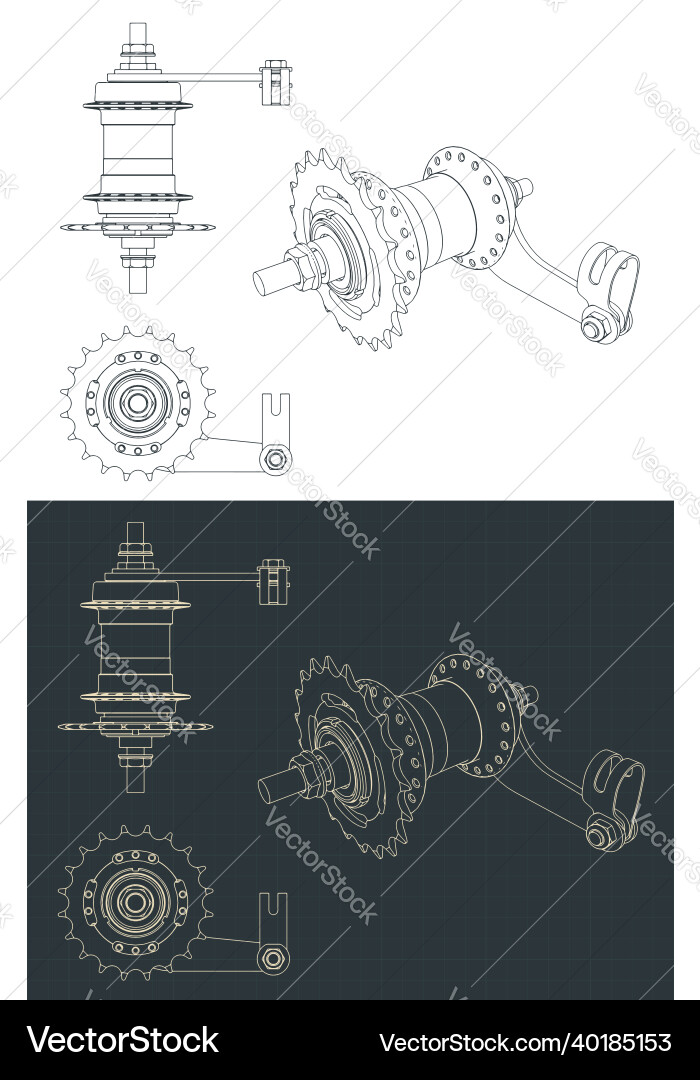 Coaster brake hub blueprints Royalty Free Vector Image