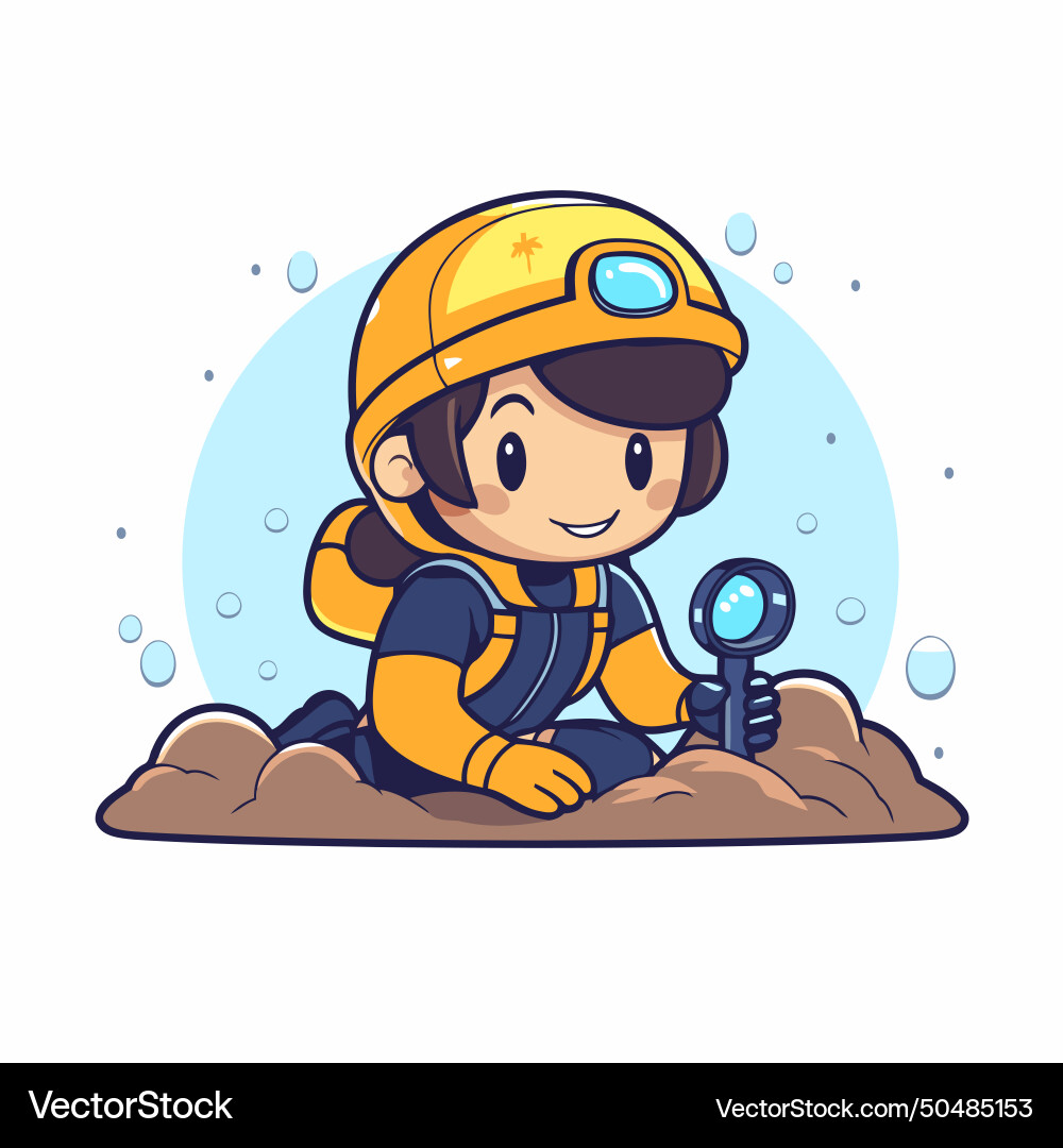 Cute little boy explorer in helmet Royalty Free Vector Image
