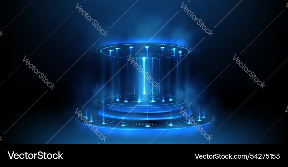 Futuristic round stepped platform with glow rings Vector Image