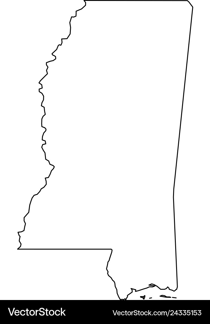 Mississippi State Map - Black Outline Royalty Free Vector