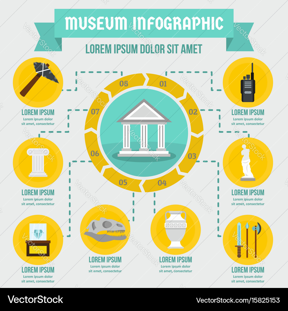 Museum infographic concept flat style Royalty Free Vector
