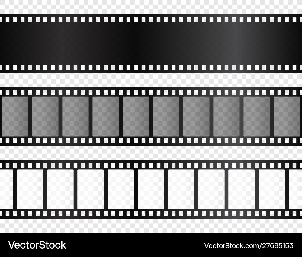Realistic film strips collection on transparent Vector Image