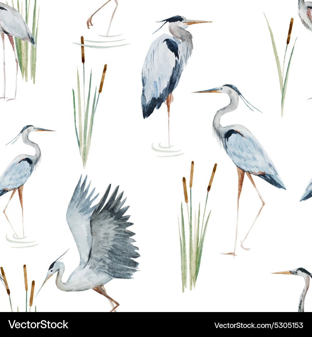 Watercolor heron pattern Royalty Free Vector Image