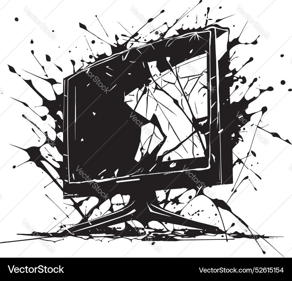Broken broadcast graphic of smashed tv in black Vector Image