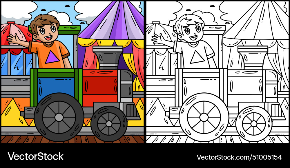 Circus child in a train coloring page Royalty Free Vector