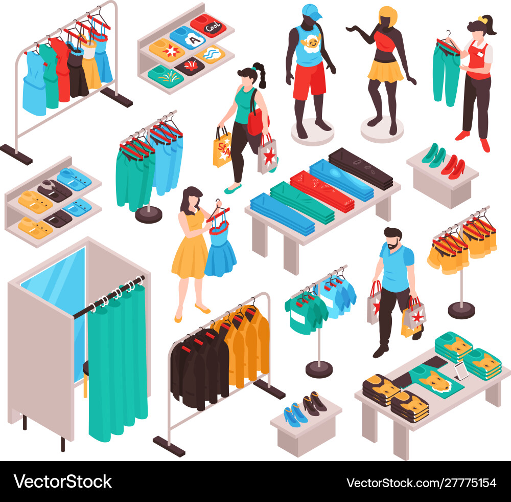 Clothing store isometric set Royalty Free Vector Image