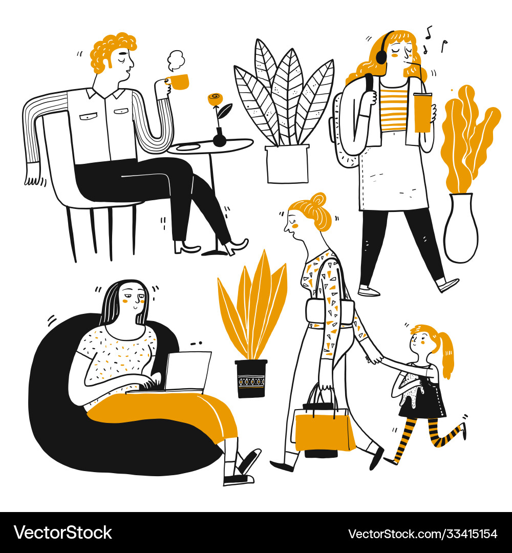 Drawing character people in cafe Royalty Free Vector Image